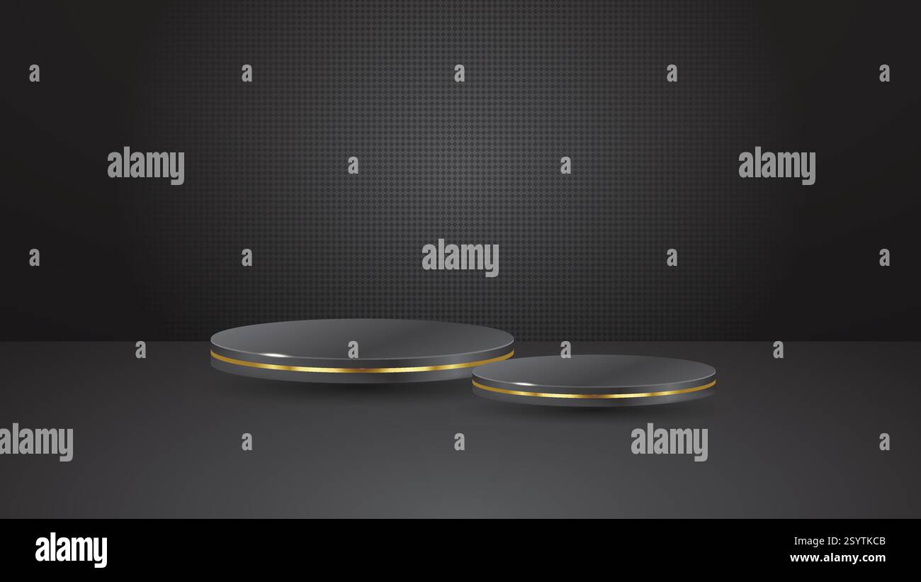 Two black podiums on a black diagonal boxed textured background, premium design background for ...