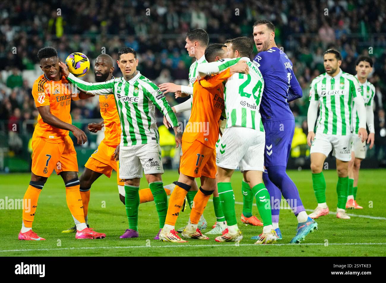 Players scuffle during a Spanish La Liga soccer match between Real ...