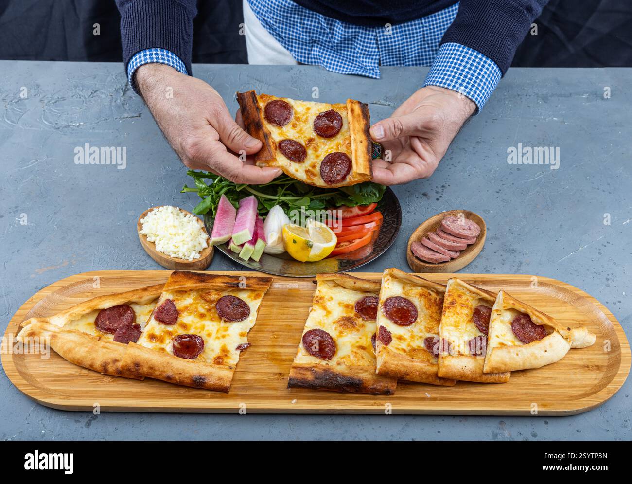 Traditional Turkish Pita (Turk Pidesi); Sucuk Pide. Turkish Pide with ...