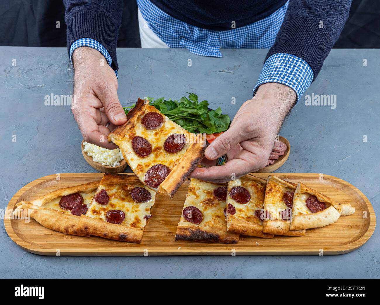 Traditional Turkish Pita (Turk Pidesi); Sucuk Pide. Turkish Pide with ...