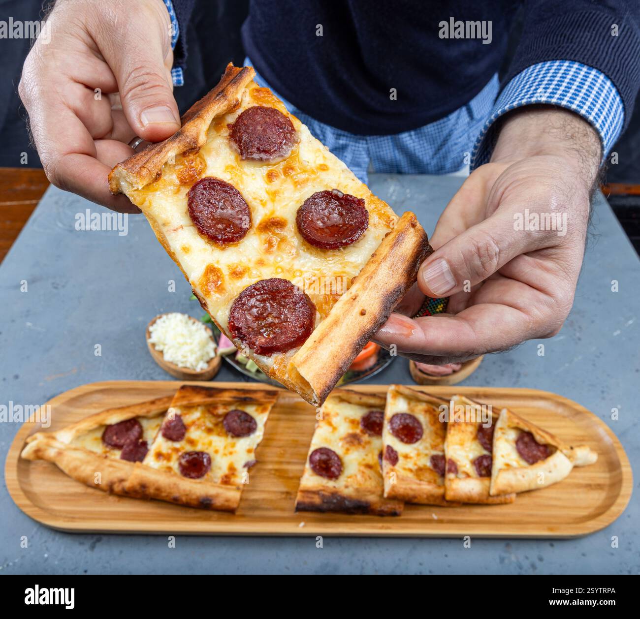 Traditional Turkish Pita (Turk Pidesi); Sucuk Pide. Turkish Pide with ...