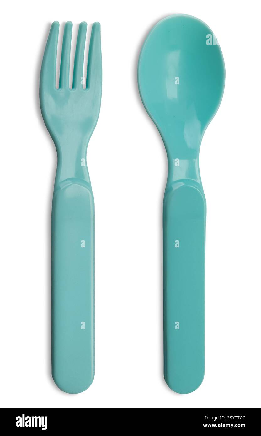Baby plastic spoon and fork, blue light small spoon and fork for ...