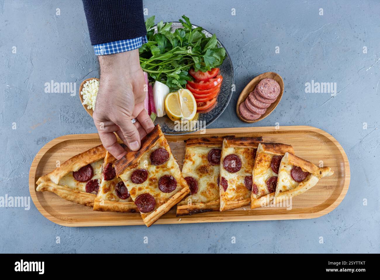 Traditional Turkish Pita (Turk Pidesi); Sucuk Pide. Turkish Pide with ...