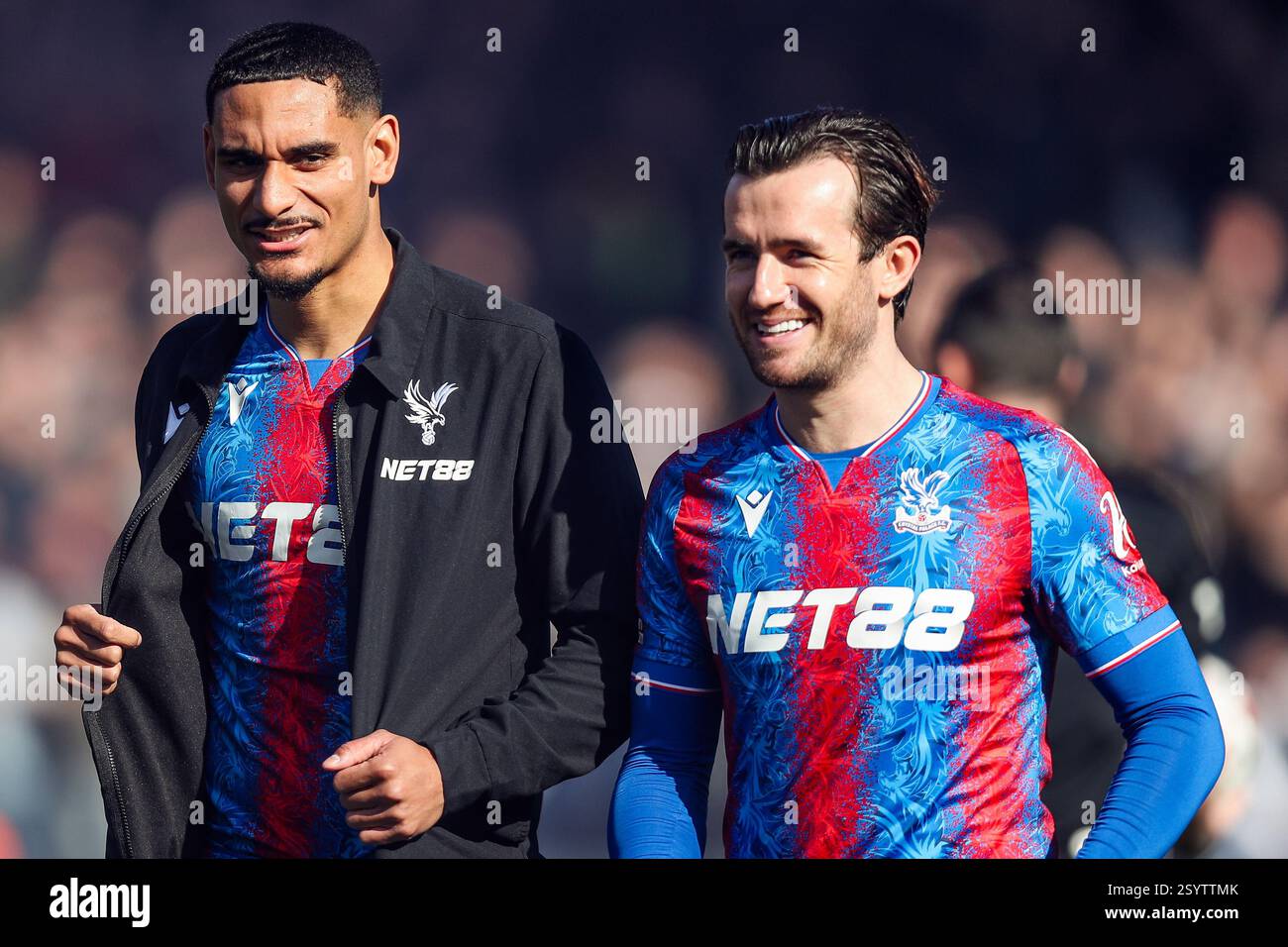 Maxence Lacroix and Ben Chilwell of Crystal Palace react prior to the ...