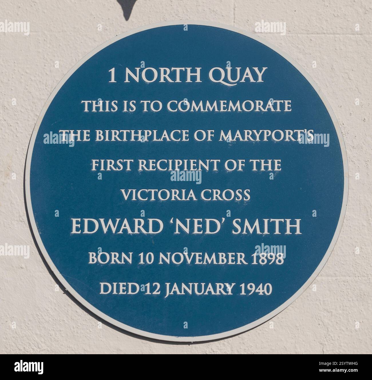 Blue plaque commemorating Edward Ned Smith VC on 1 North Quay, Maryport ...