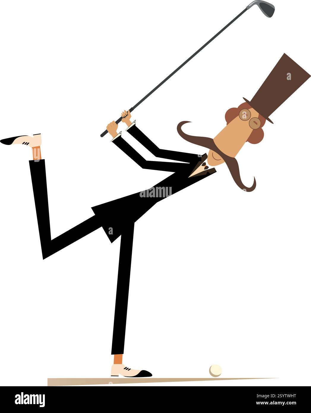 Golfer man on the golf course. Golf course. Long mustache man in the ...