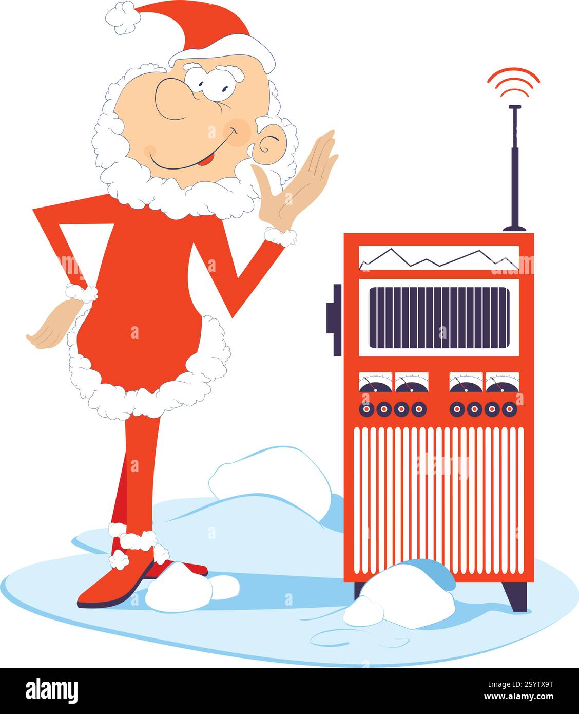Christmas. Funny Santa Claus listening to a radio. Cartoon Santa Claus ...