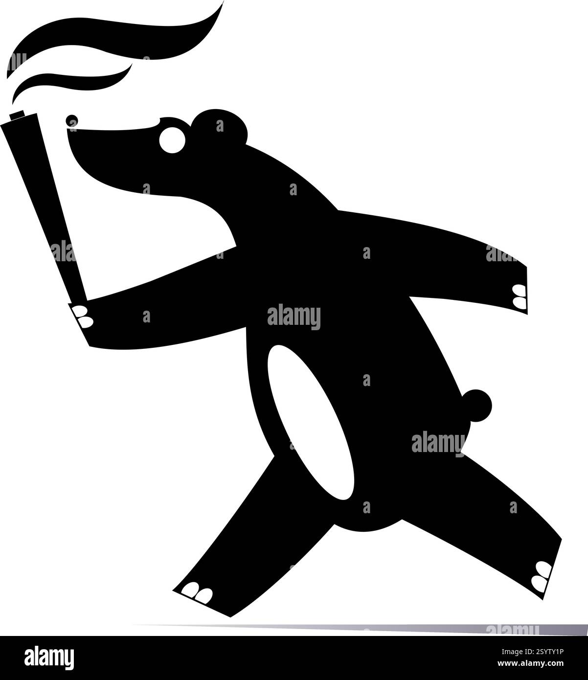 Running bear holds a torch. Running cute bear with a torch of sport ...