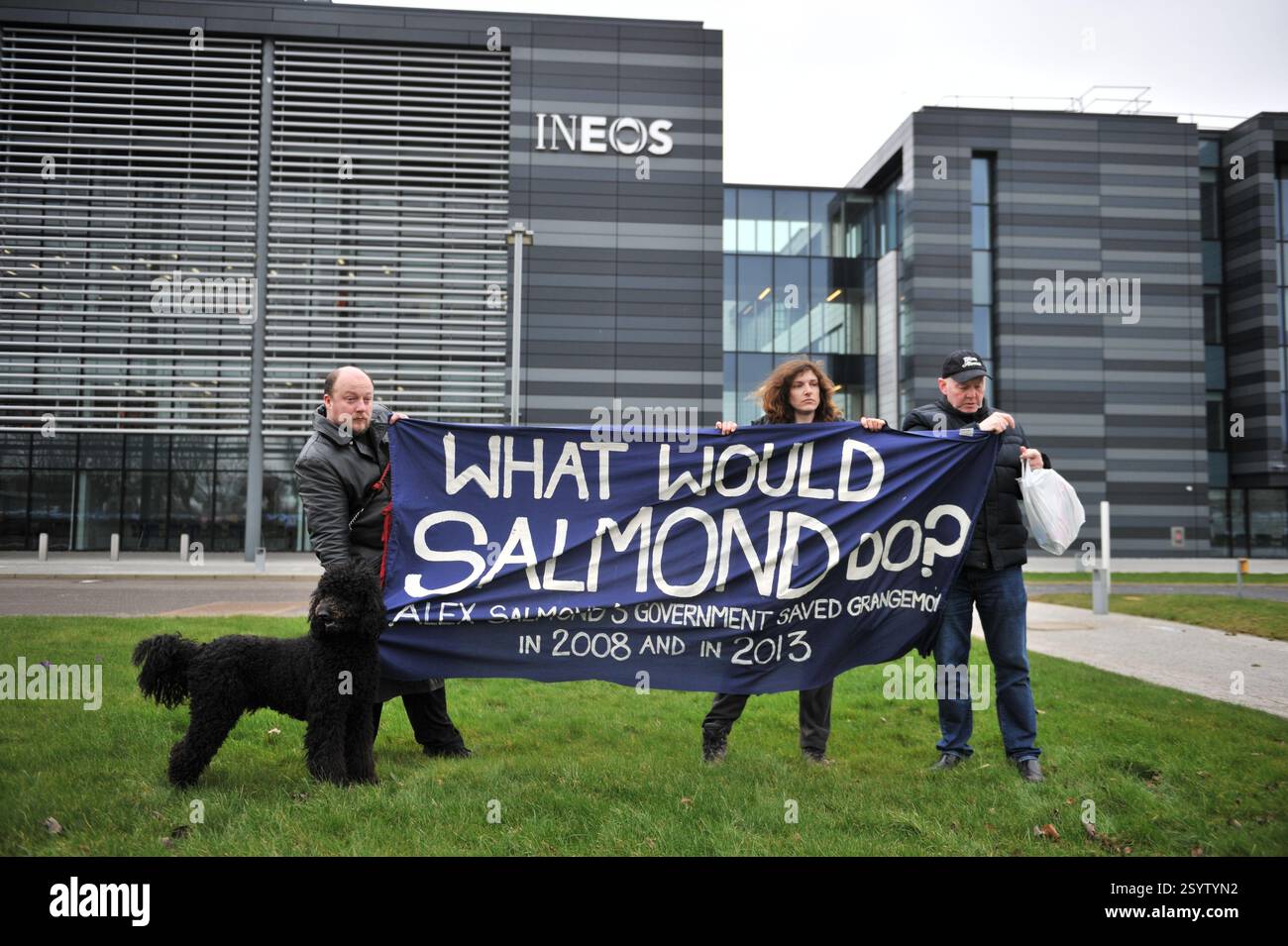 Grangemouth, UK. 1st March, 2025 - Protesters hold banner in front of ...