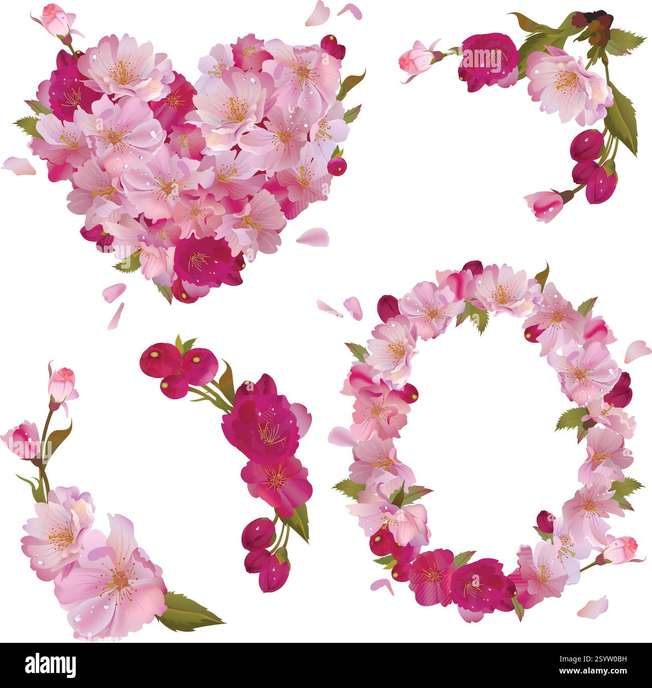 Spring heart frames branches with sakura flowers Stock Vector Image ...