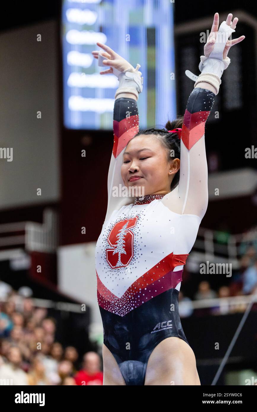 STANFORD, CA - FEBRUARY 28: Stanford Cardinal Kendra Chang competes on ...