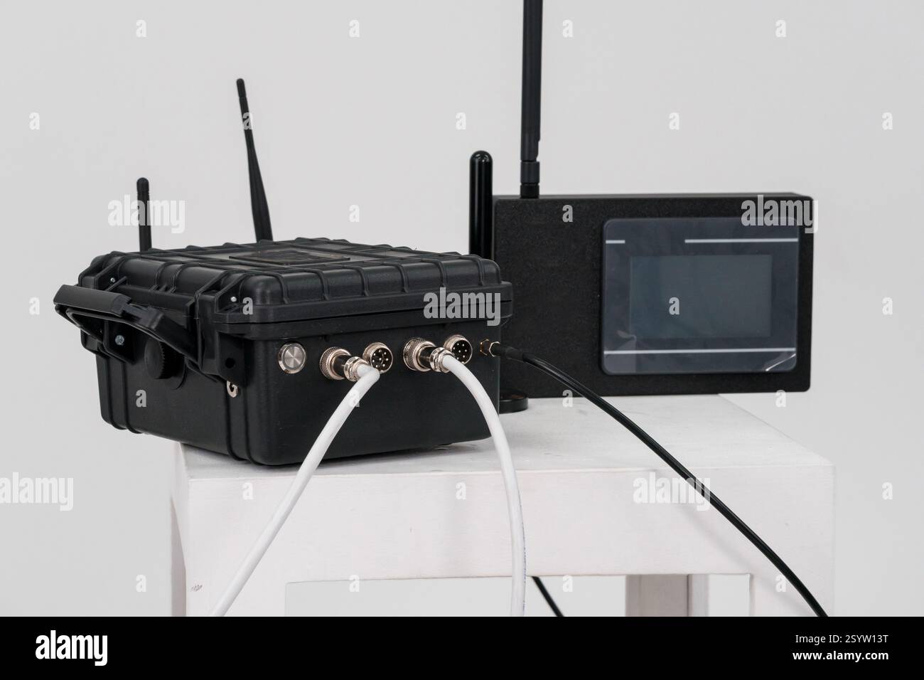 Advanced Electronic Warfare Equipment Displayed on a White Table Stock ...