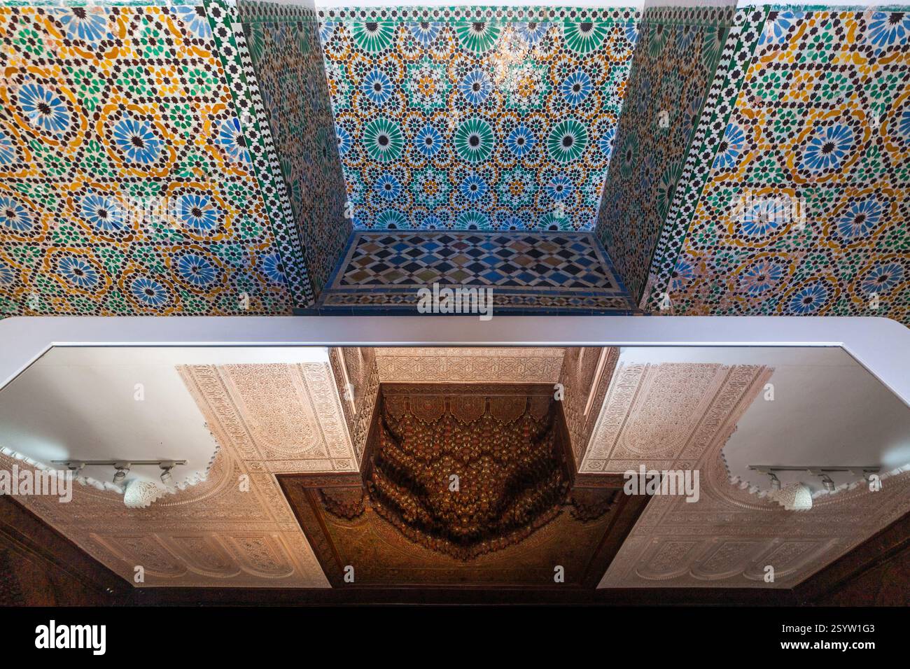 mesmerizing interplay of reflections, with a vibrant ceiling adorned ...