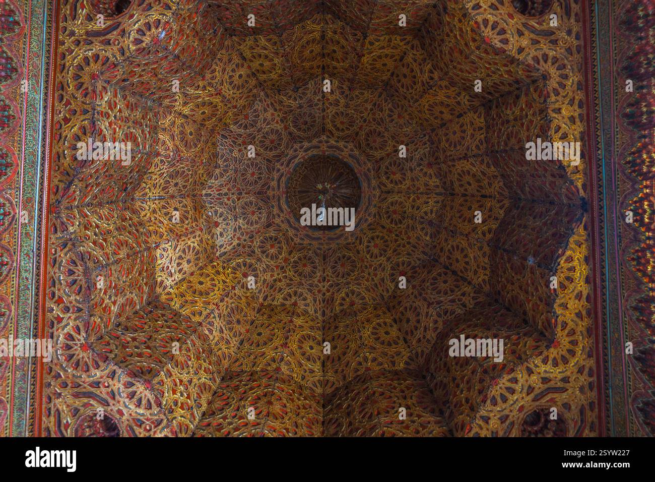 breathtaking ceiling adorned with intricate geometric patterns and a ...