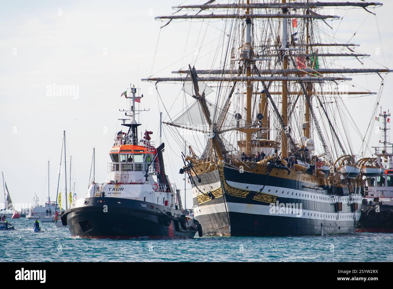 The Amerigo Vespucci Naval Academy officer cadet training ship during ...