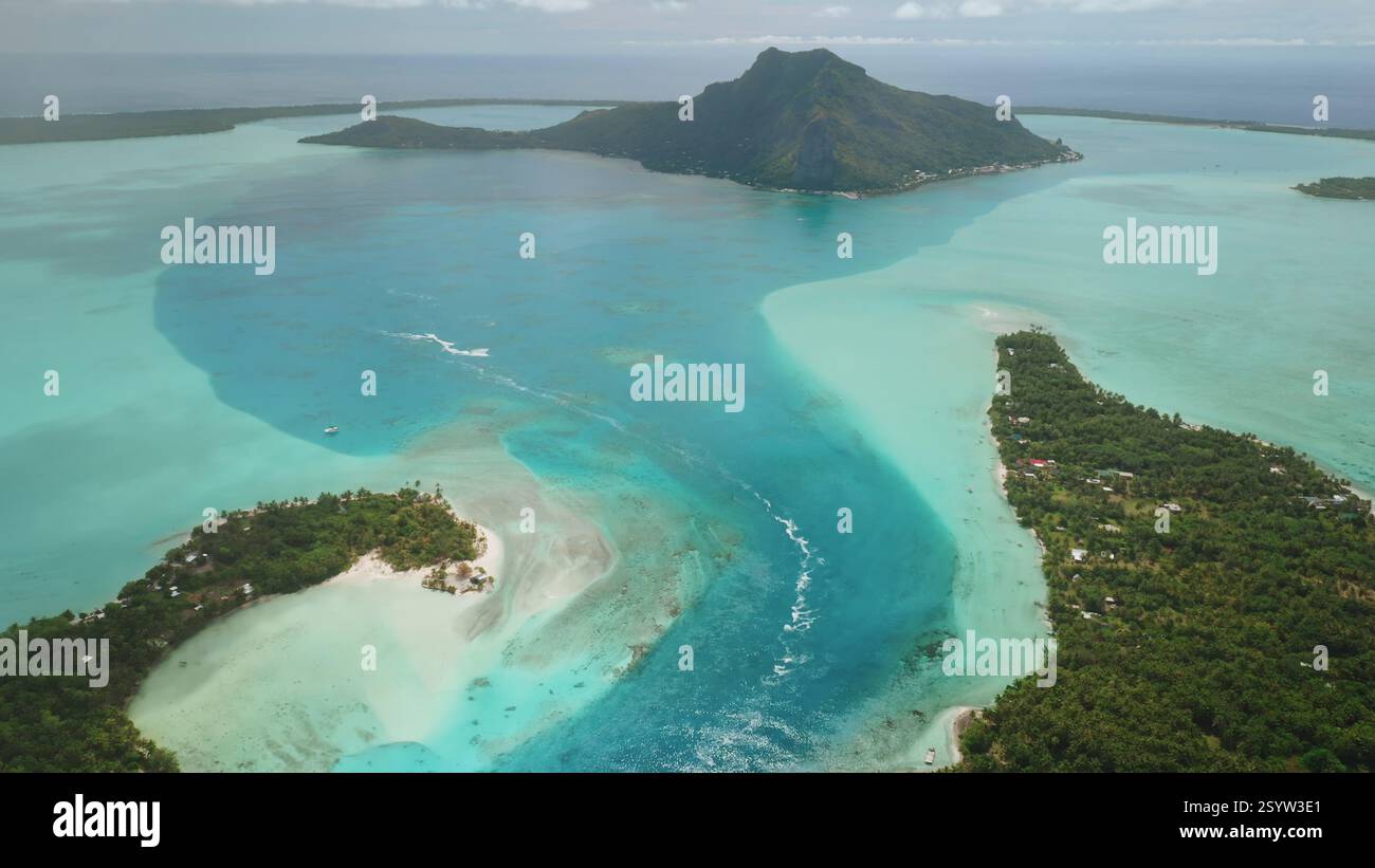 Aerial view Maupiti island in French Polynesia, turquoise water lagoon ...