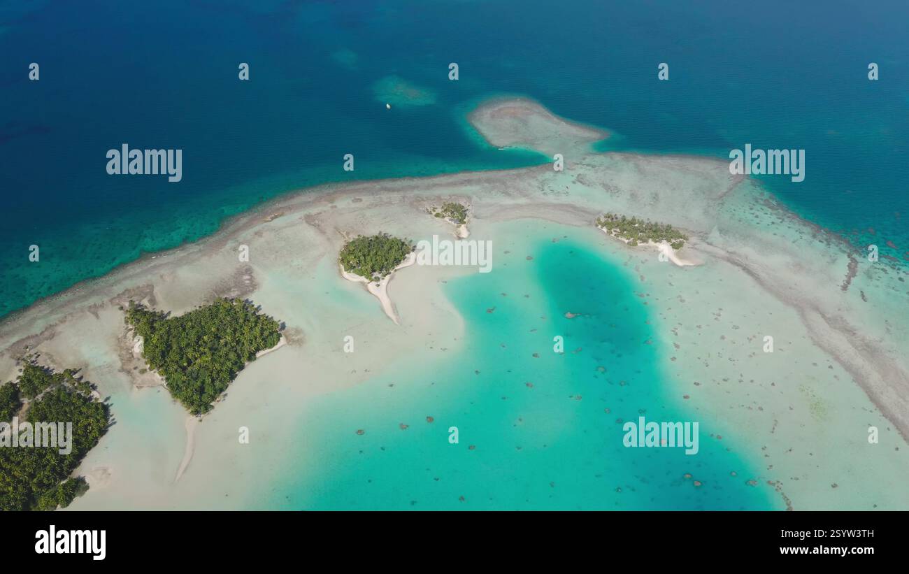 Aerial drone of breathtaking Rangiroa atoll in French Polynesia ...