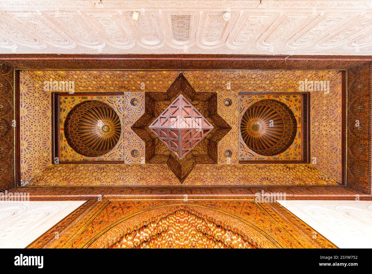 breathtaking ceiling adorned with intricate geometric patterns and a ...