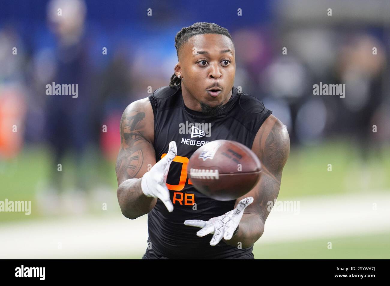 Texas Tech running back Tahj Brooks runs a drill at the NFL football ...