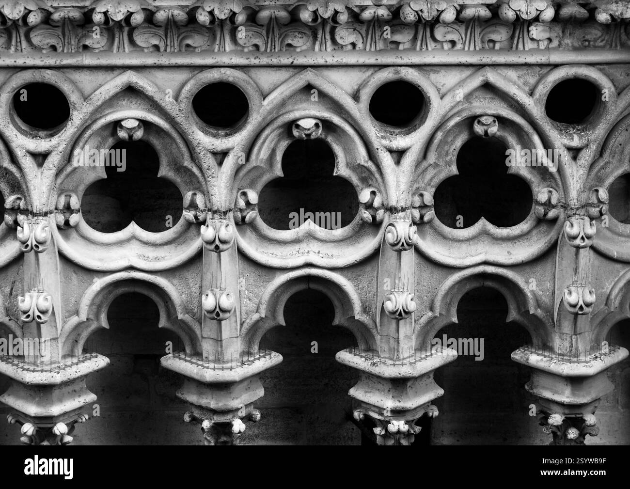 Gothic architectural elements showcase detailed stone carvings at Notre ...
