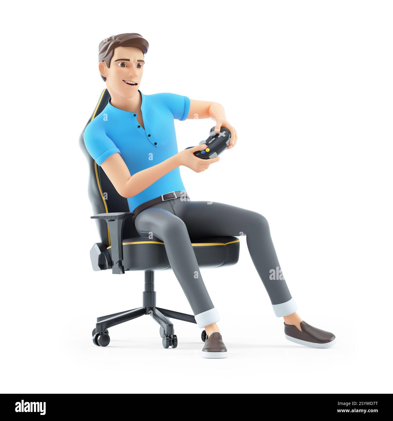 3d man playing video game, illustration isolated on white background ...