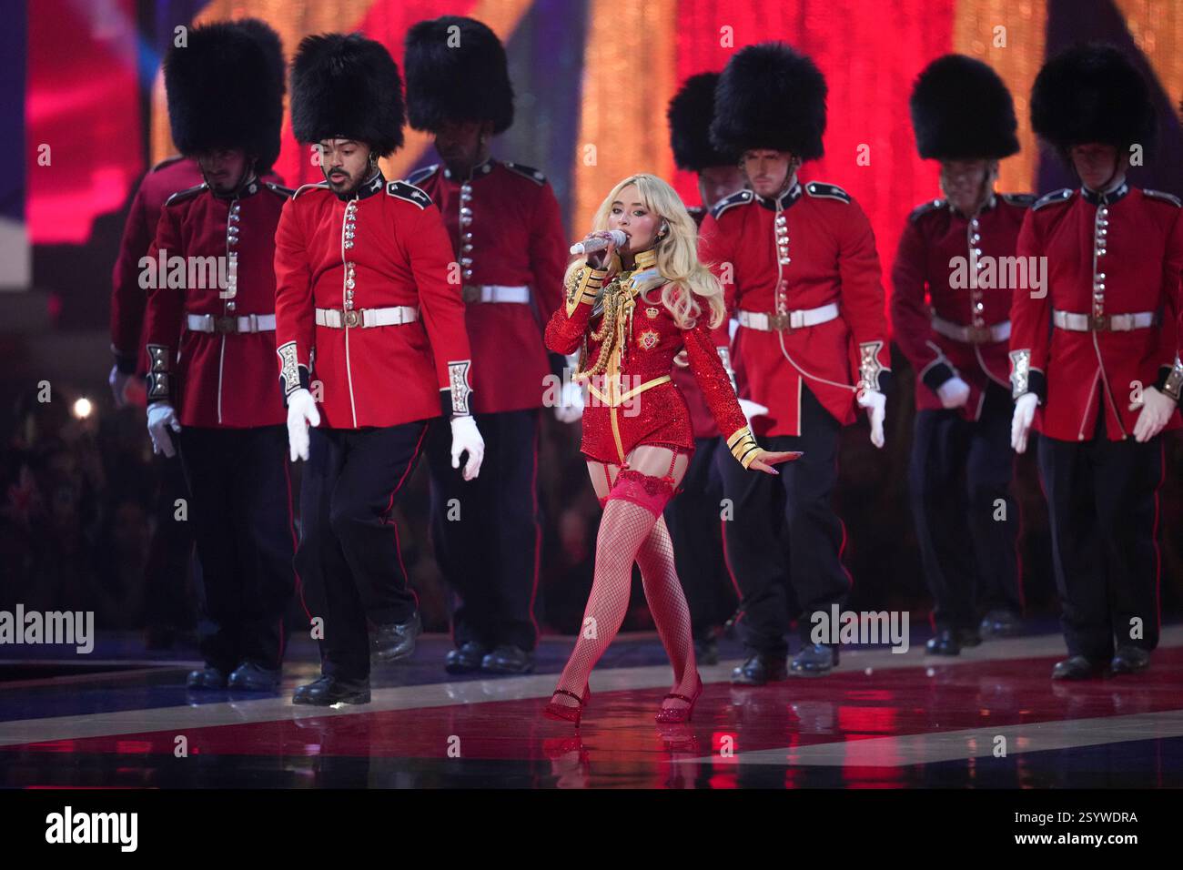 Sabrina Carpenter performs during the Brit Awards 2025 in London ...