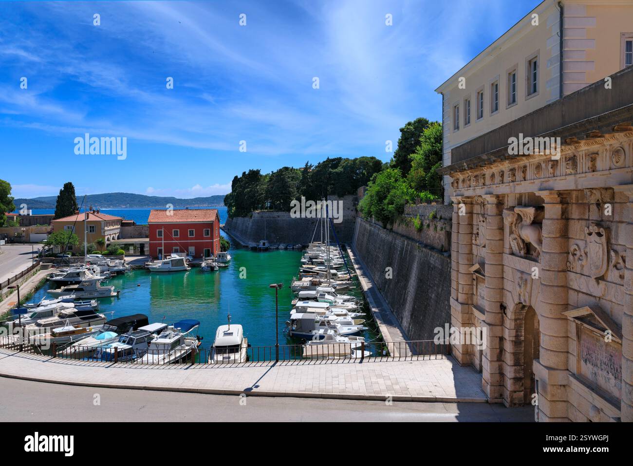 Zadar cityscape, Croatia: view of Landward Gate with the small Foša ...