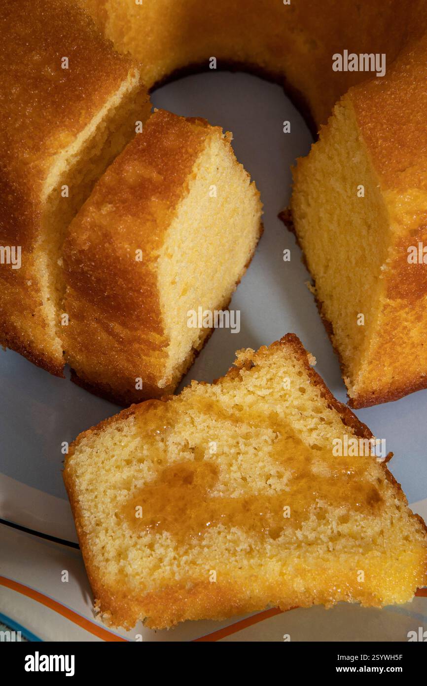 Fuba cake. Traditional brazilian treats made of corn with honey Stock ...