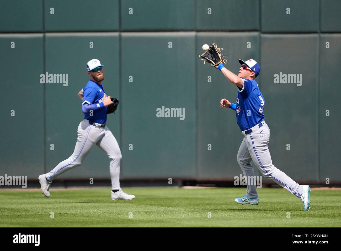 Toronto Blue Jays right fielder Myles Straw fields a fly out by Atlanta ...