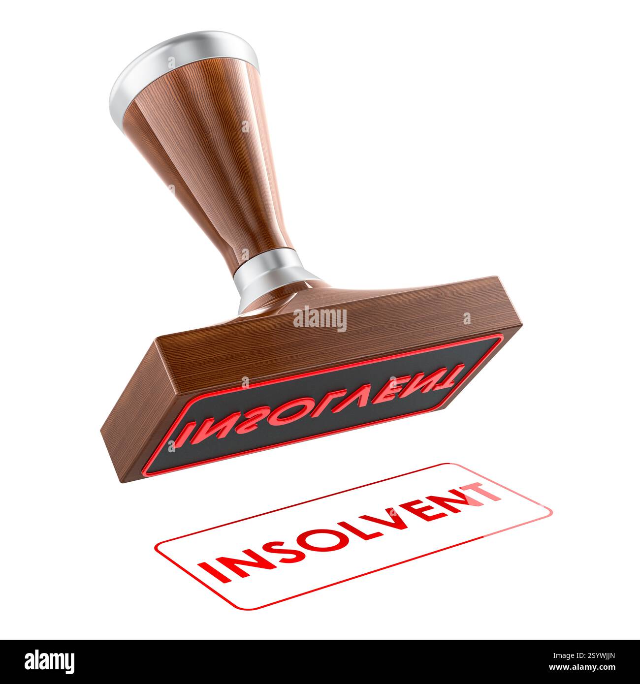 Insolvent stamp. Wooden stamper, seal with text insolvent, 3D rendering ...