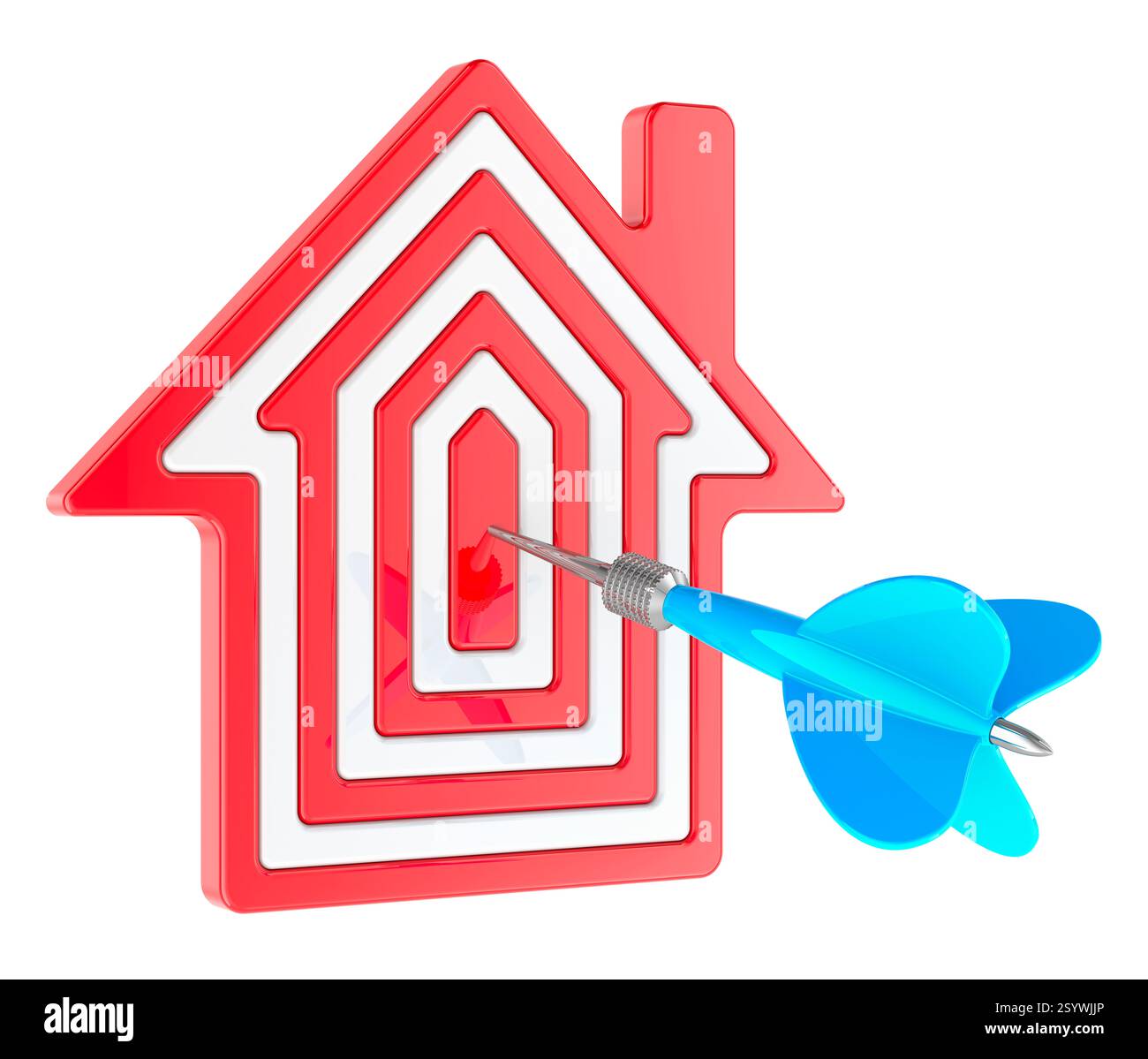 House shaped target with arrow in bullseye, 3D rendering isolated on ...
