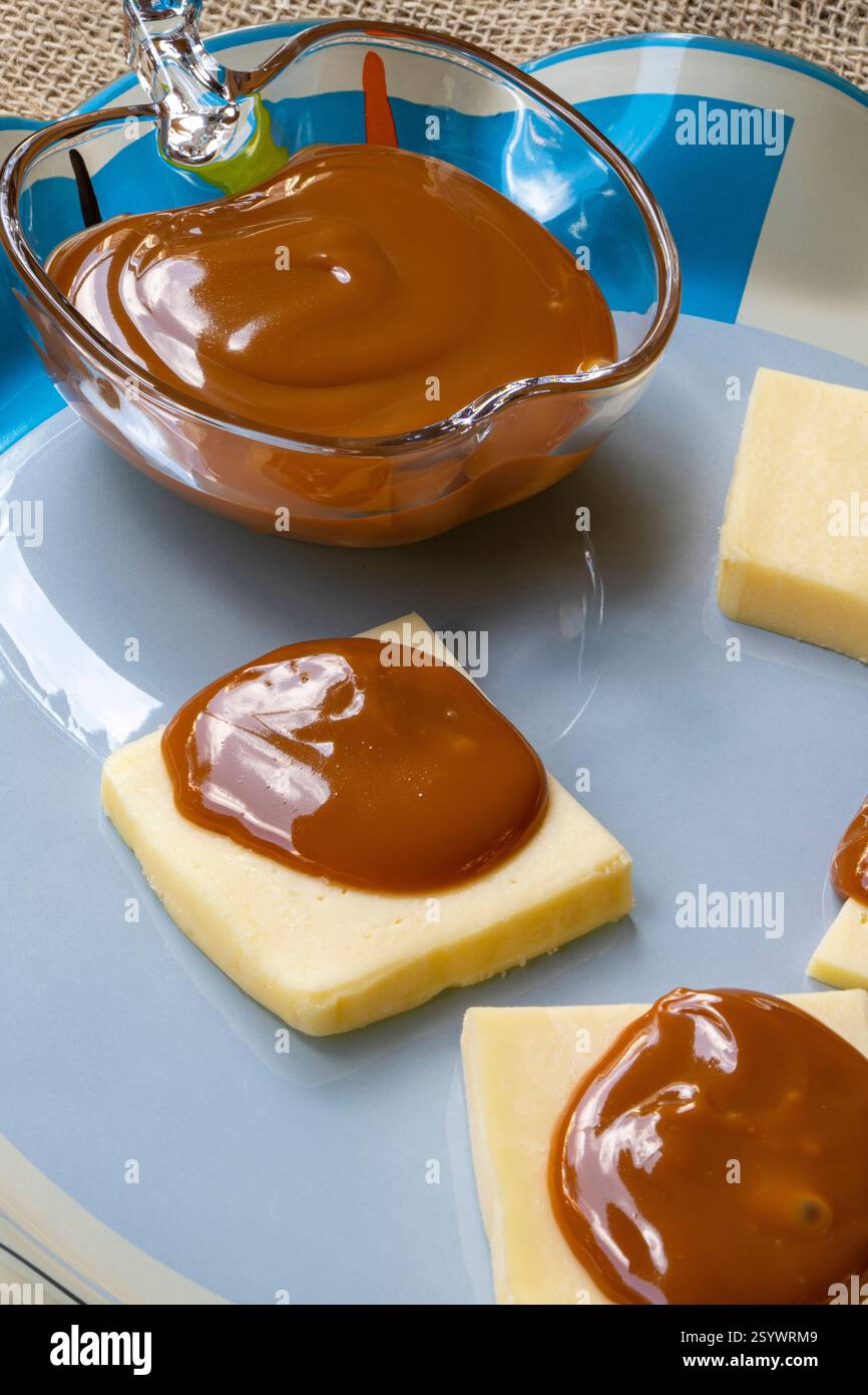 Traditional brazilian dessert with melted caramel and cheese. Called ...