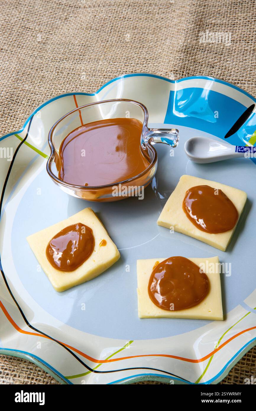 Traditional brazilian dessert with melted caramel and cheese. Called ...