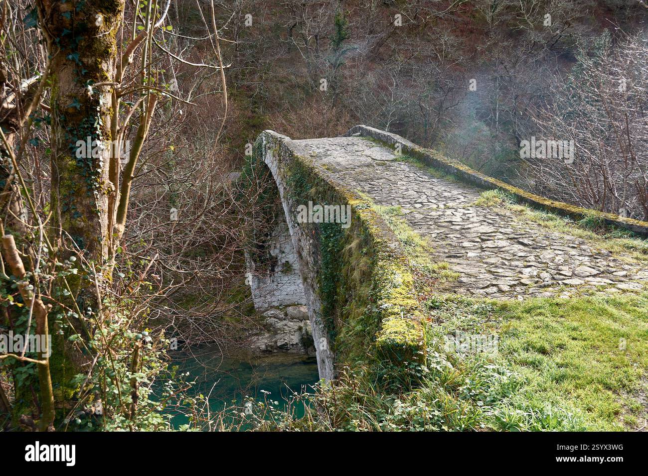 The Old Bridge over the Dobra River is a historic medieval structure in ...