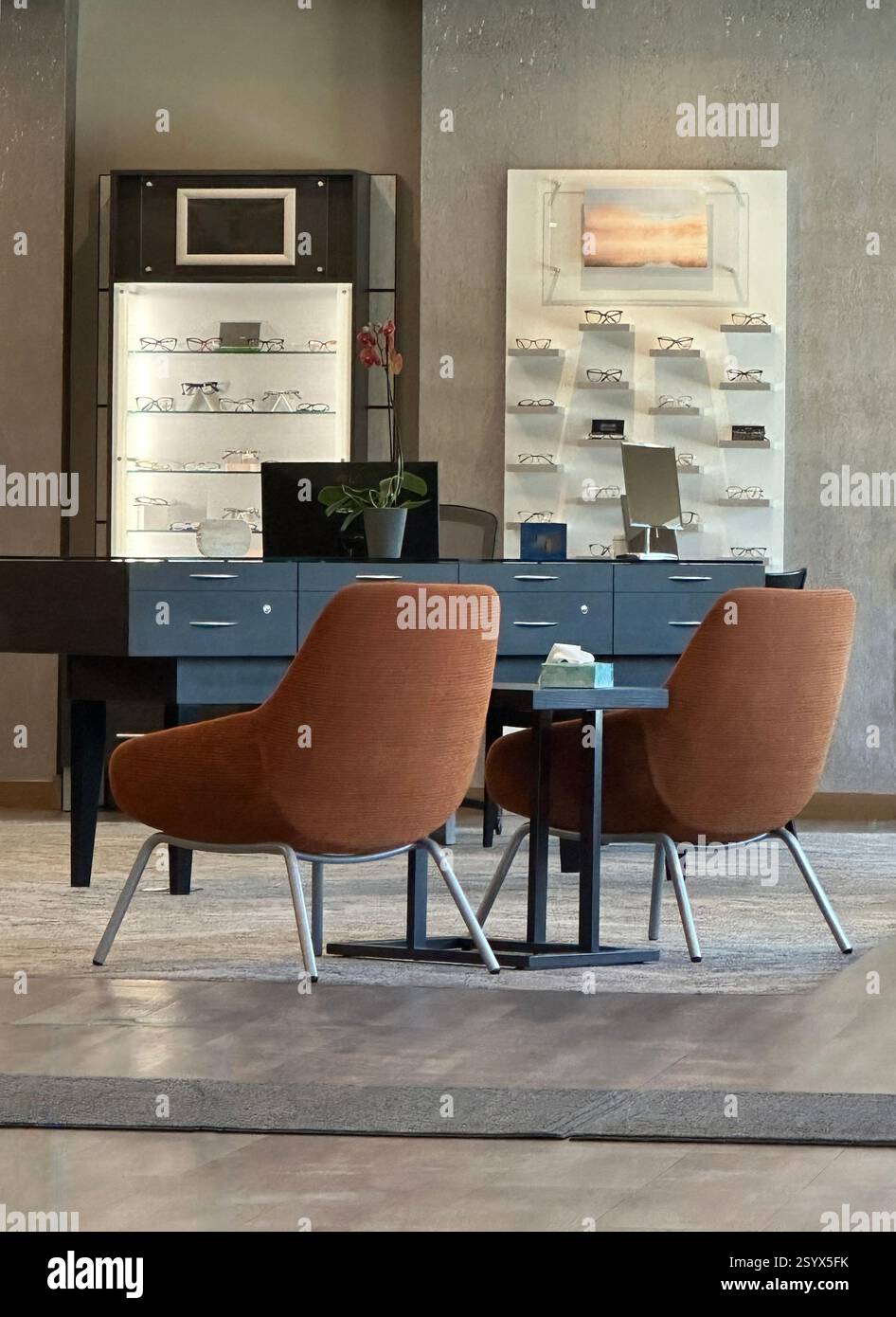 Waiting room shows optical commercial interior showroom displaying ...