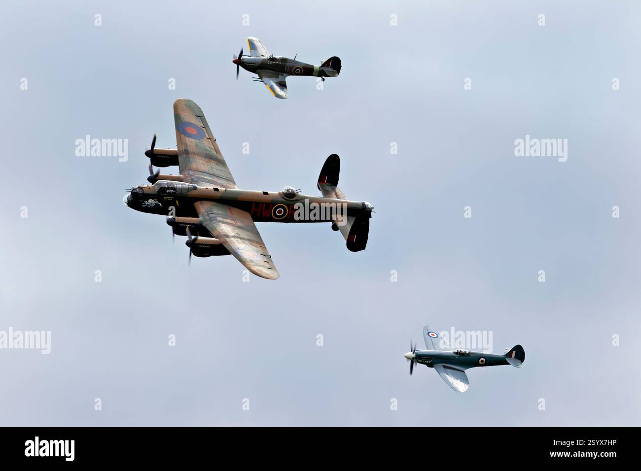 RAF Battle of Britain Memorial Flight Avro Lancaster B1-PA474, Supermarine Spitfire PR Mk XIX ...