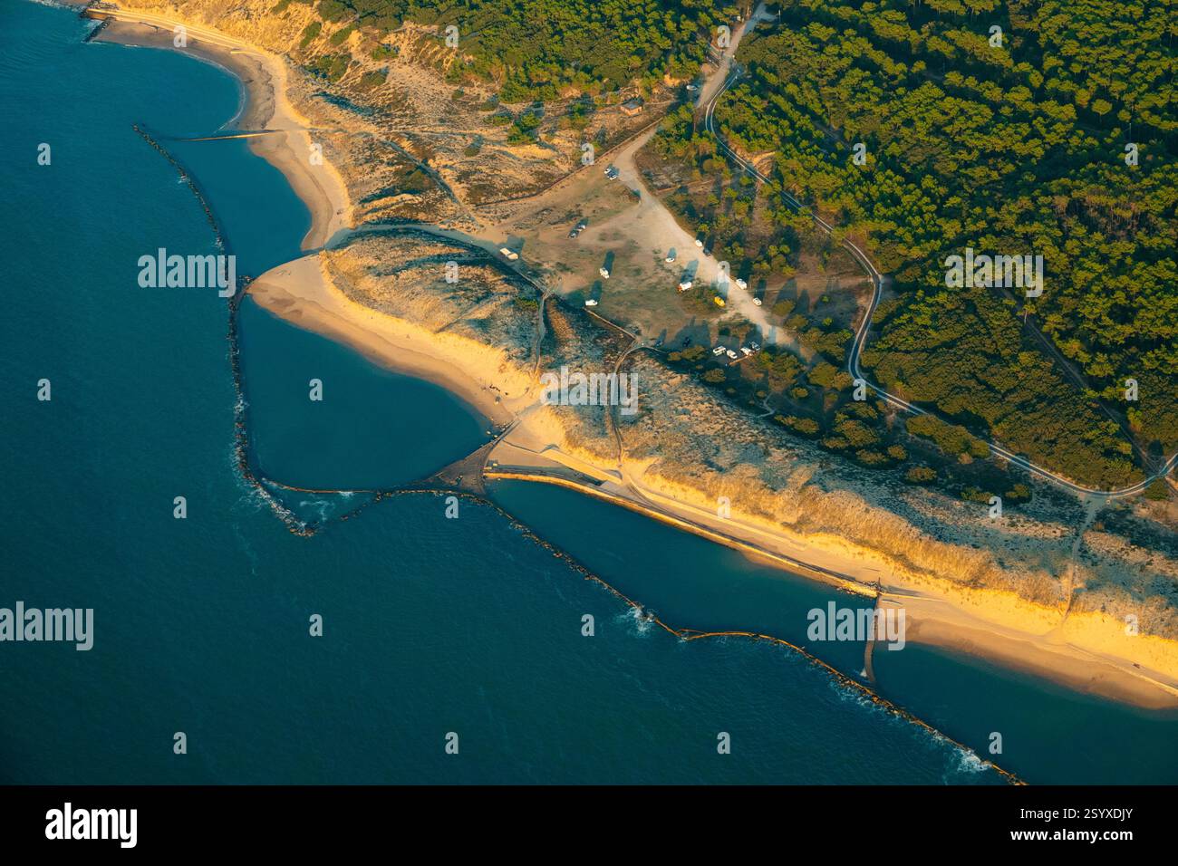 France, Gironde (33), aerial view of the stone dikes protecting the ...