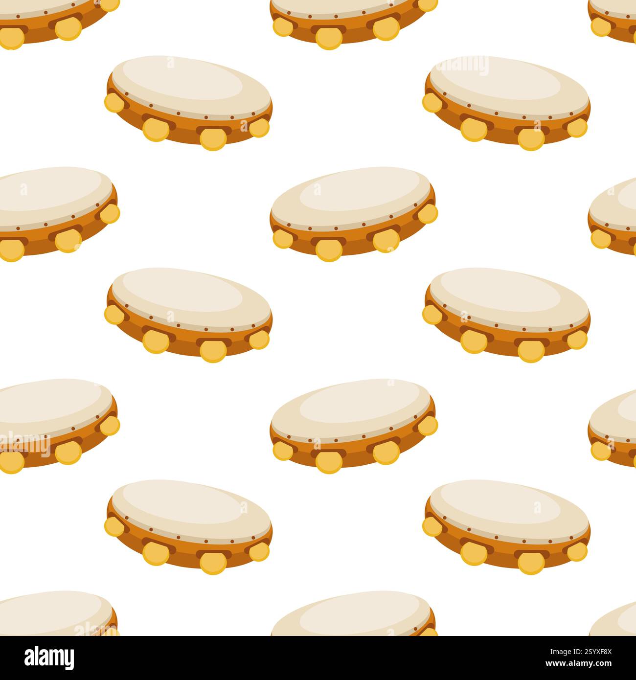 Colorful tambourines pattern on a white background for music-themed ...