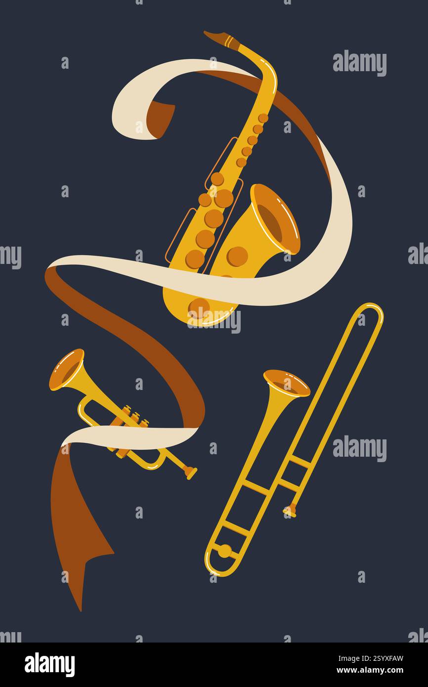 Musical instruments with flowing ribbons create dynamic visual harmony ...