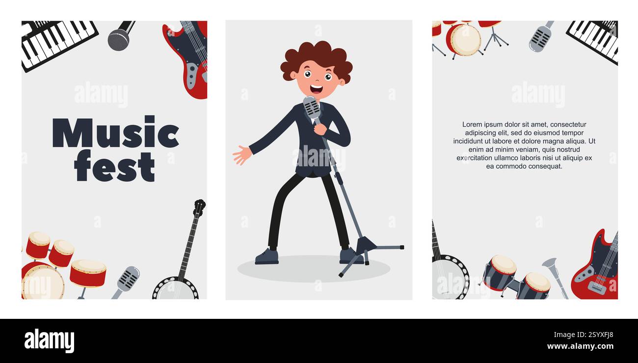 Music festival event with cheerful singer performing on stage in a ...