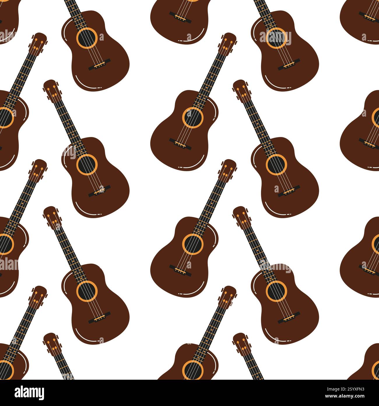 Repeating pattern of acoustic guitars on a white background Stock ...