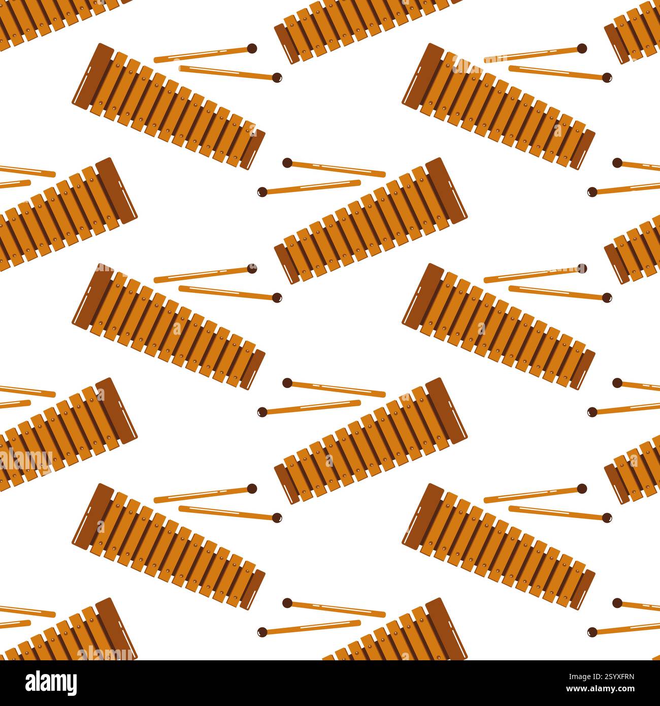 Vibrant xylophones with mallets create musical pattern on a white ...