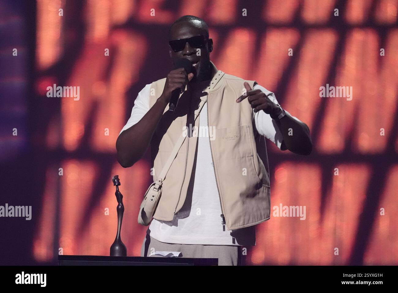 Stormzy after winning the Hip Hop/Grime/Rap Act award during The BRIT ...