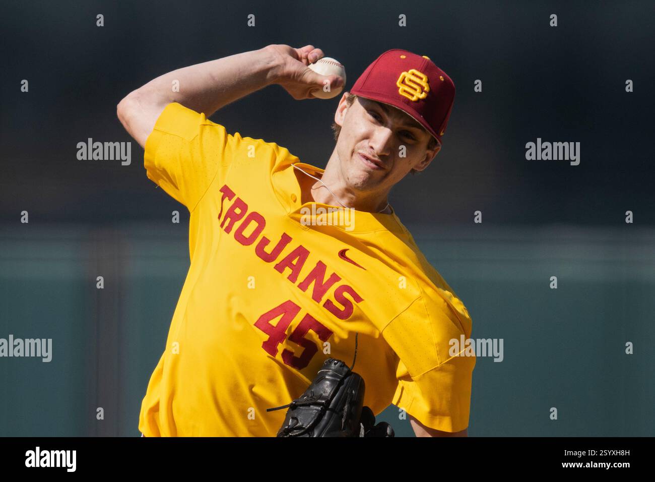 FILE - Southern California starting pitcher Jaden Agassi (45) delivers ...