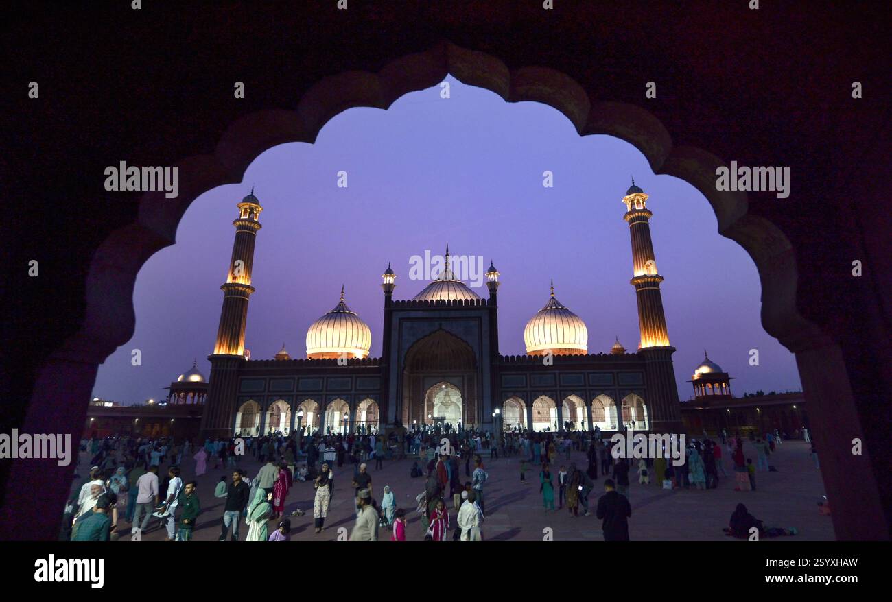 NEW DELHI, INDIA - MARCH 1: A view of Jama Masjid Illuminated on the ...