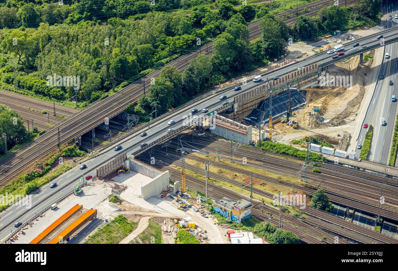 Aerial view, Kaiserberg interchange construction site, road traffic ...