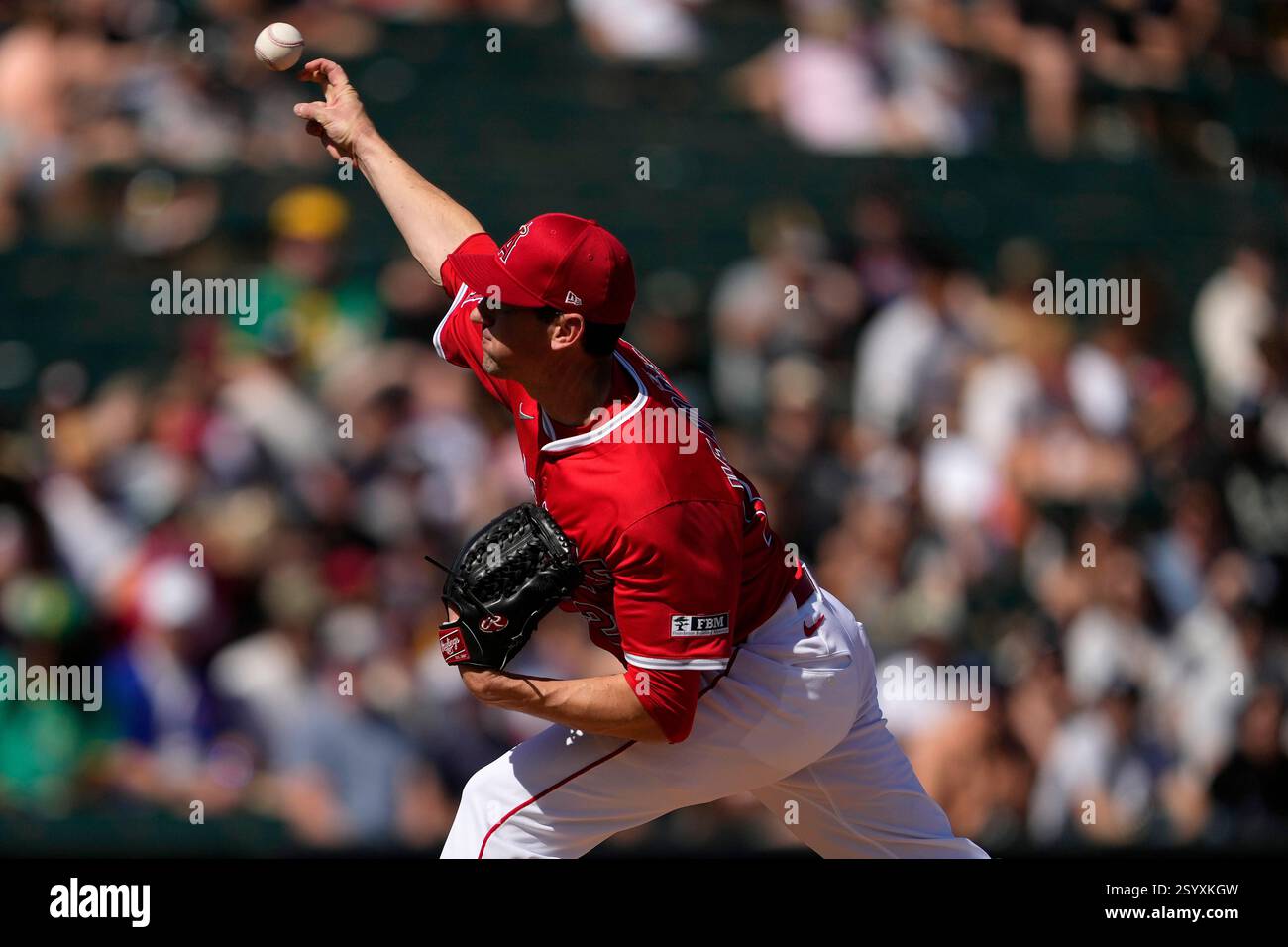 Los Angeles Angels pitcher Kyle Hendricks throws against the Athletics ...
