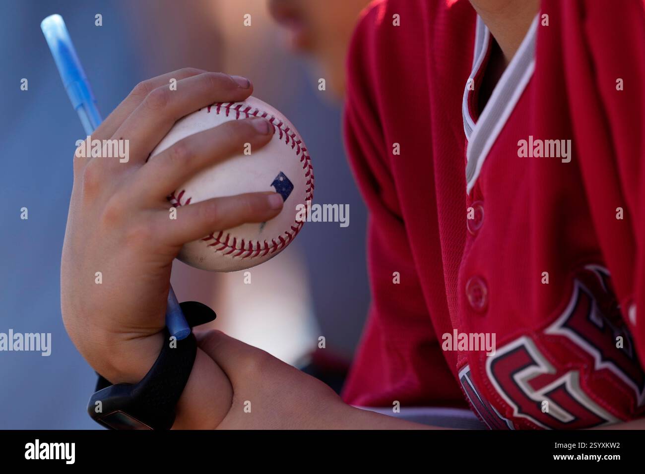 A Los Angeles Angels fan waits for an autograph prior to a spring ...