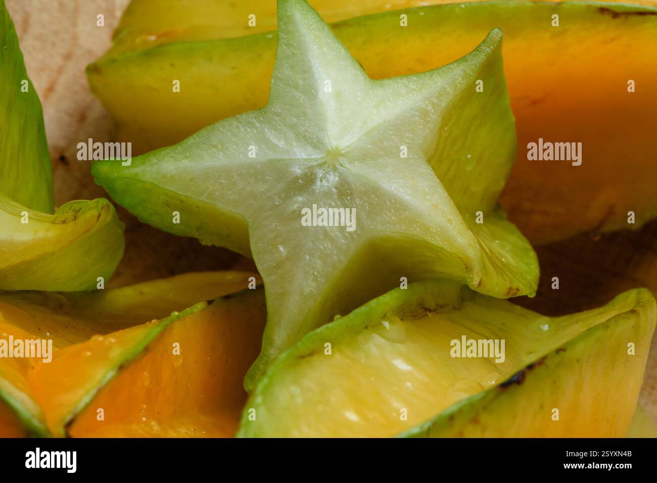 Star fruit or Carambola ,Popular in Southeast Asia and Brazil. When cut ...