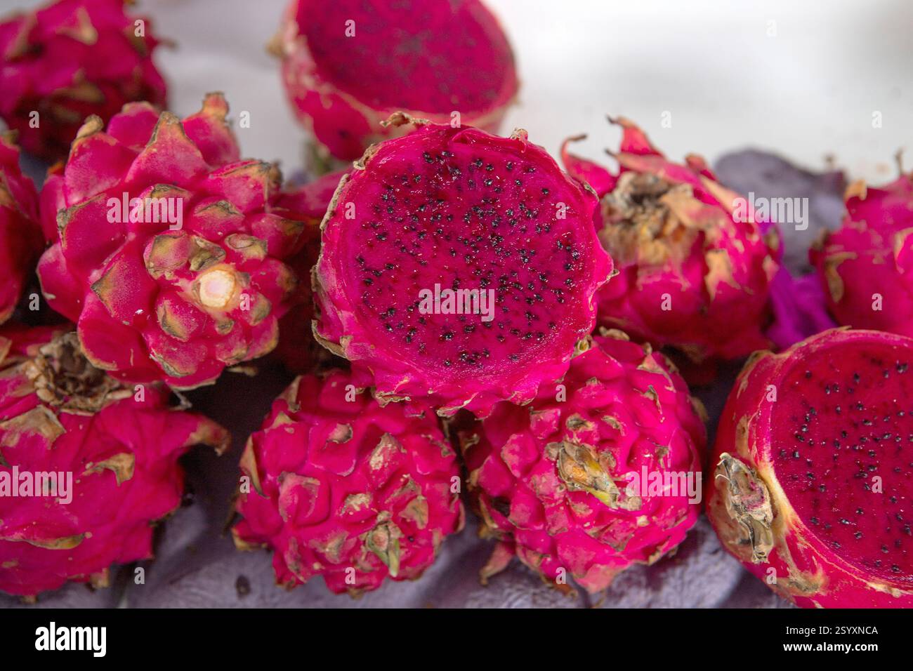 Red Dragon Fruit (Hylocereus polyrhizus) in an open market in Sao Paulo ...